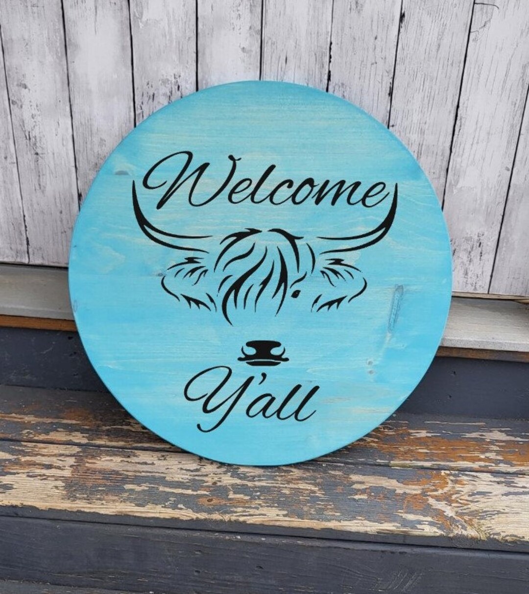 Round Welcome Y'all Cow Sign, Personalized Decor, Created to Suit Your ...