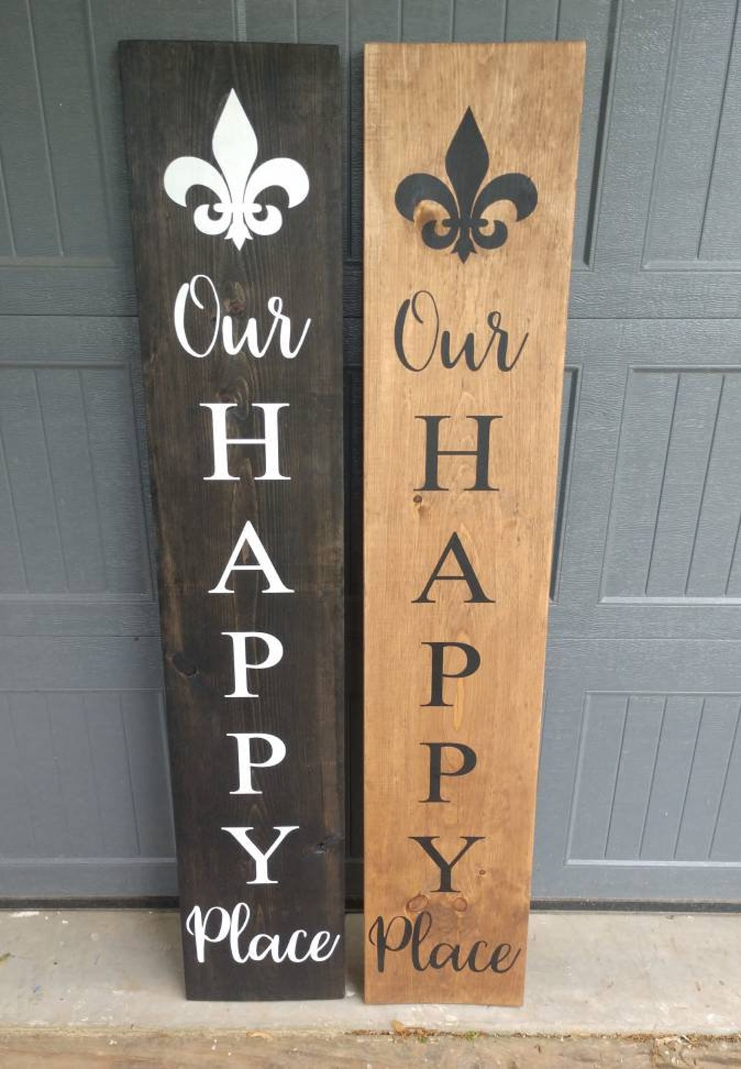 Our Happy Place Welcome Sign - Custom Wood Sign - Fleur De Lis Decor ...