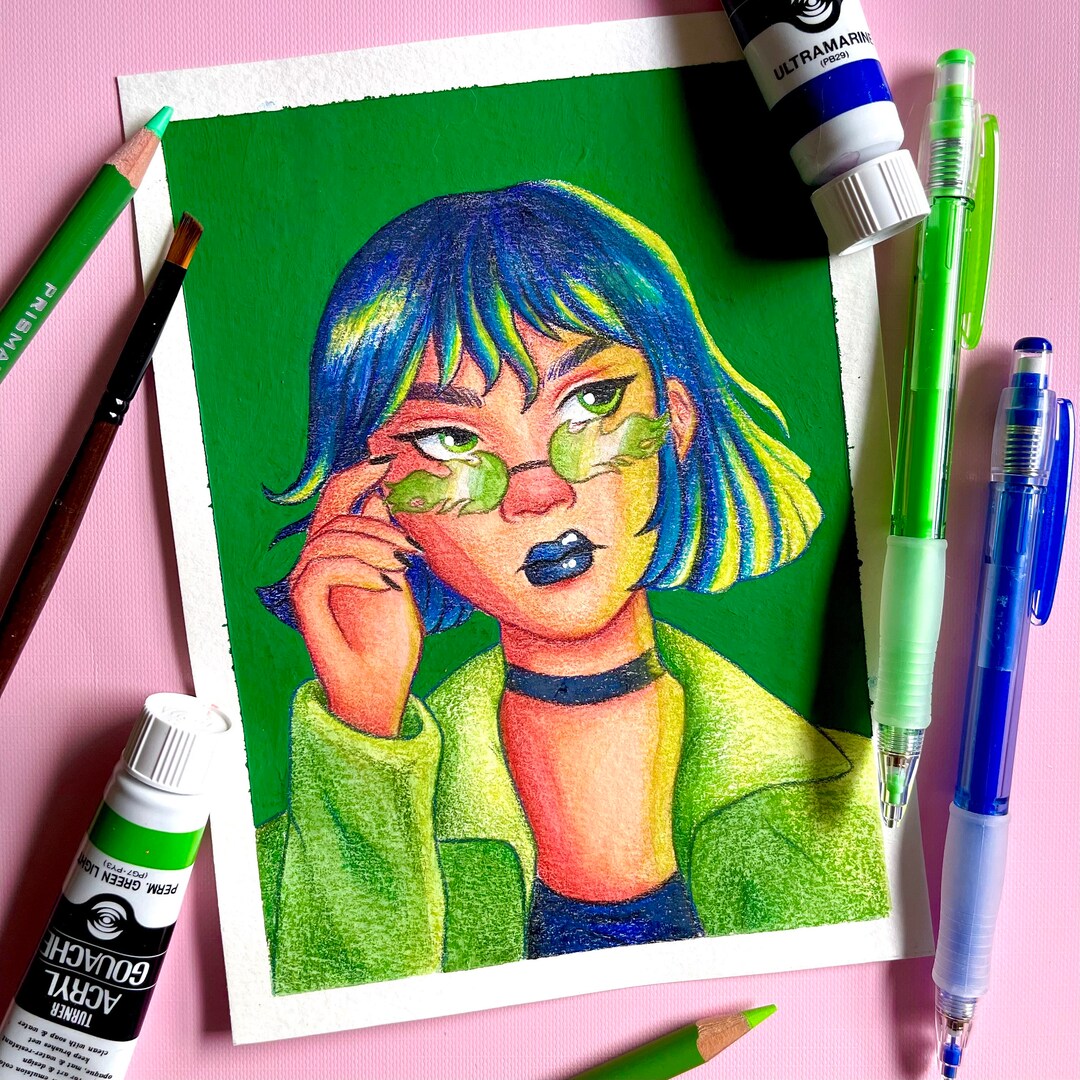 Original Punk Portrait Art: Mixed Media Neon Painting - Etsy