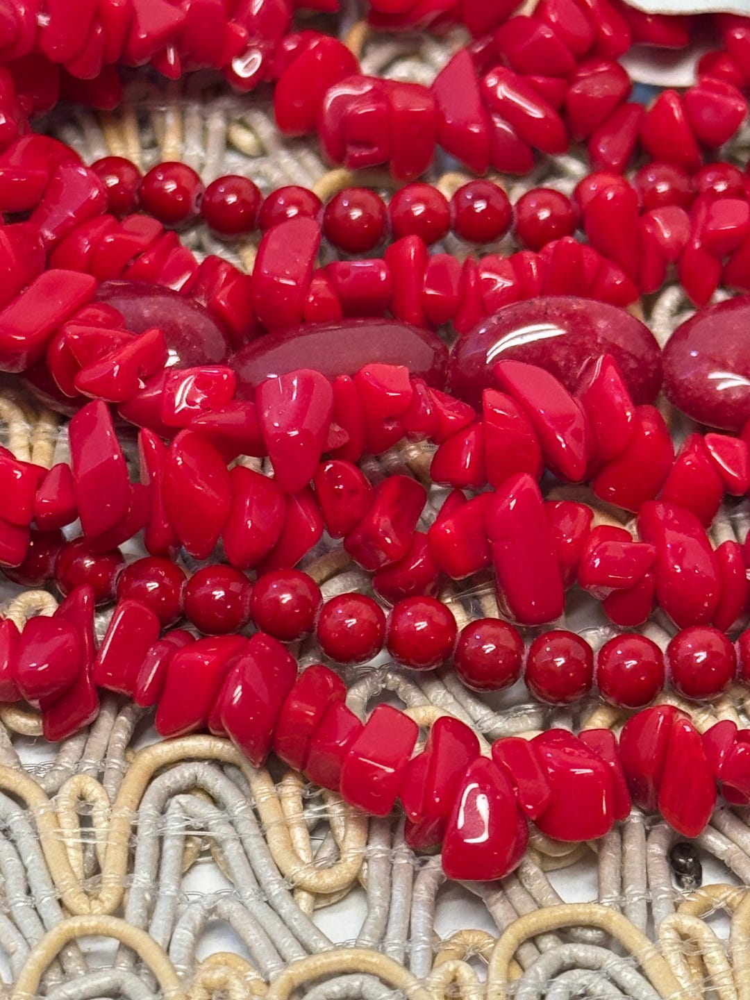 Glossy Red Color Stone Bead Strands: Ovals, Chips and Rounds - Etsy