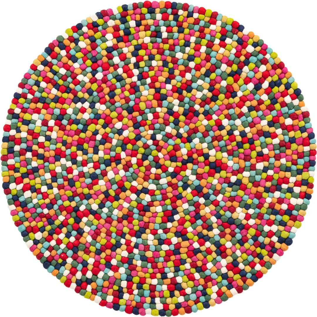Multicolored Woolen Felt Ball Rug - 3 to 9 Feet in Diameter ~ Round ...