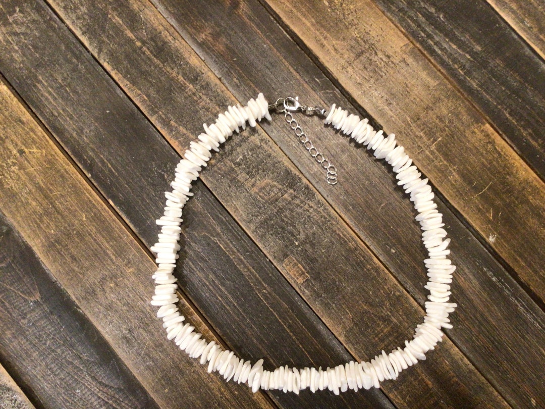 Adjustable, Natural Puka Shell, Organic Mother of Pearl, Square Chip ...