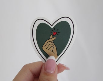 K-pop Finger Heart Sticker, Cute Korean Heart Sticker, Pink Finger ...