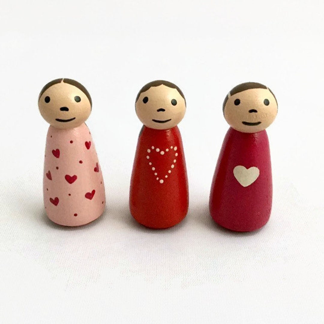 Three Heart Peg Dolls - 2 Inch - Light Skin Tone - Ready to Ship - Etsy