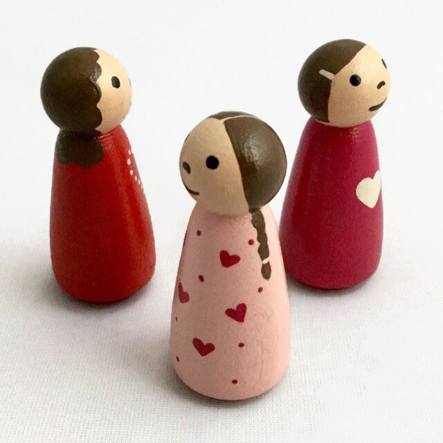 Three Heart Peg Dolls - 2 Inch - Light Skin Tone - Ready to Ship - Etsy