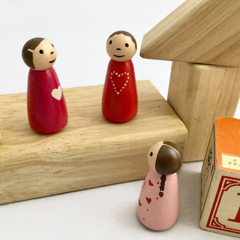 Three Heart Peg Dolls - 2 Inch - Light Skin Tone - Ready to Ship - Etsy