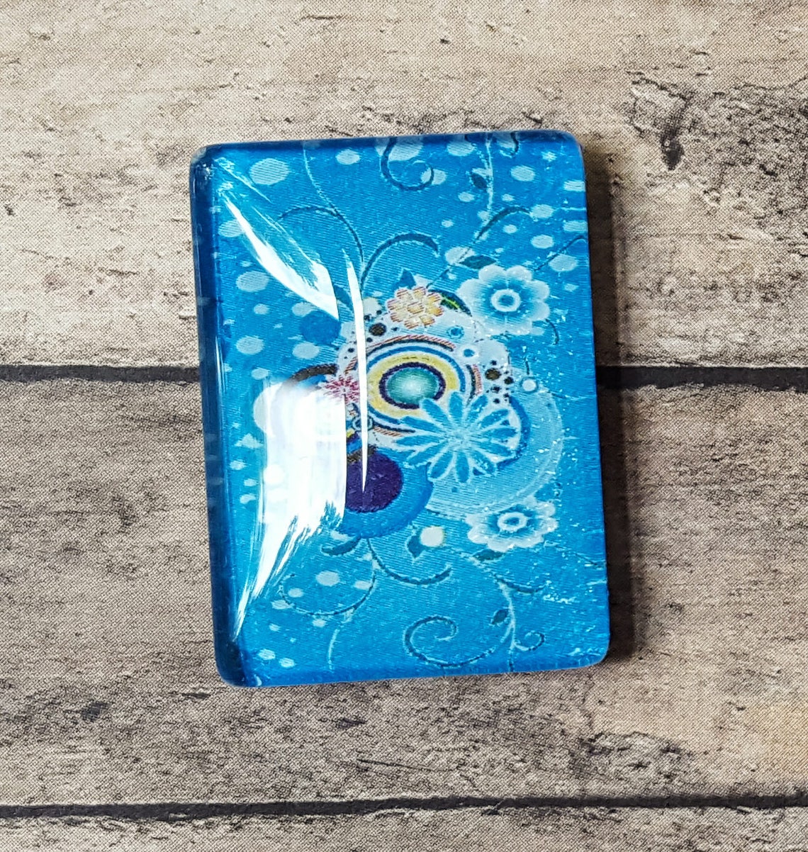 Glass Tile Magnets Abstract Blue Flowers Rectangle Stocking Stuffer ...
