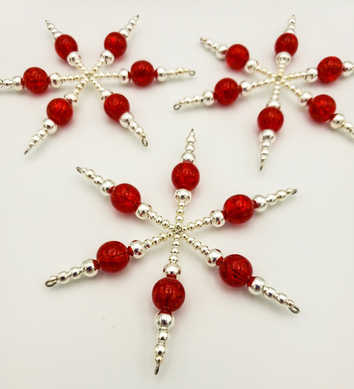 Red and Silver Glass Bead Wire Snowflake Christmas Tree | Etsy