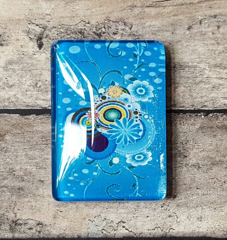 Glass Tile Magnets Abstract Blue Flowers Rectangle Stocking Stuffer ...