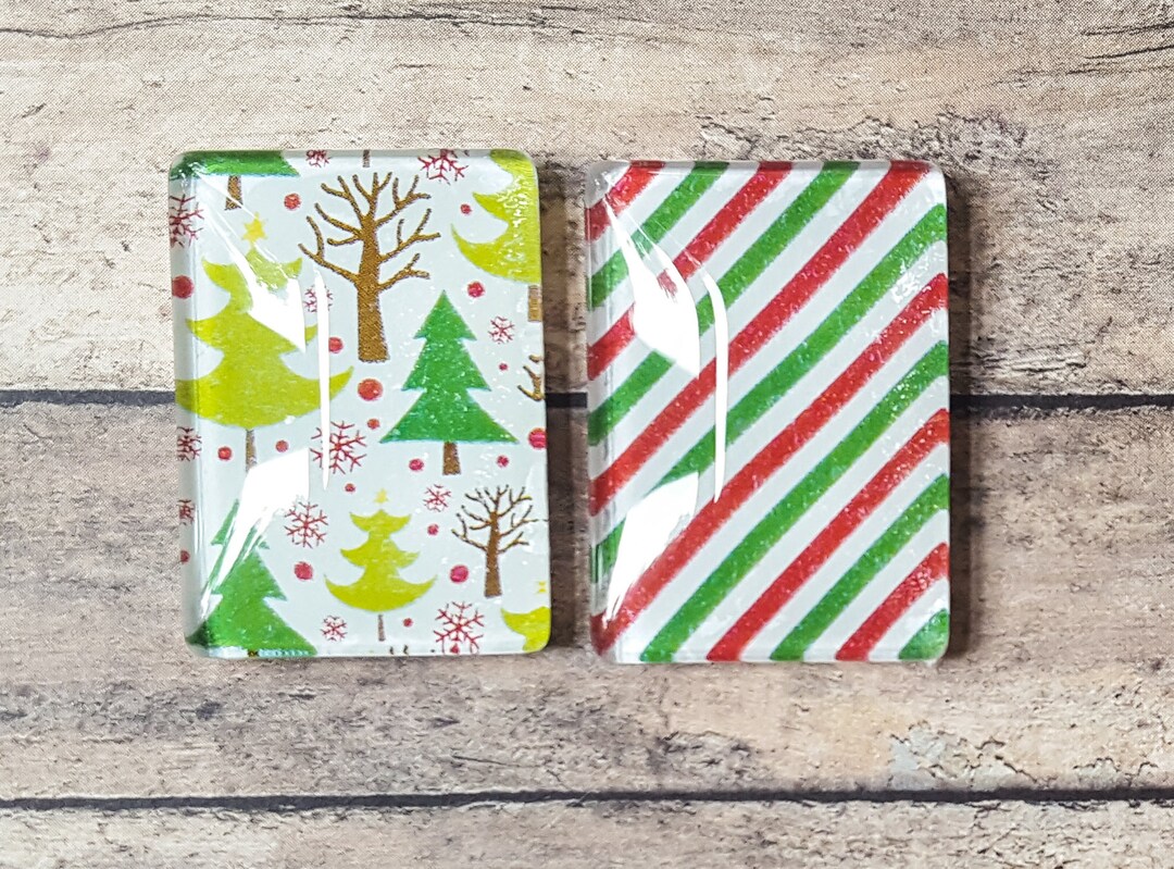 Glass Tile Magnets Christmas Tree Stripes Rectangle Stocking Stuffer ...