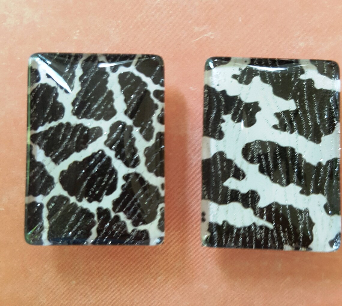 Glass Tile Magnets Black and White Animal Print Third Anniversary ...