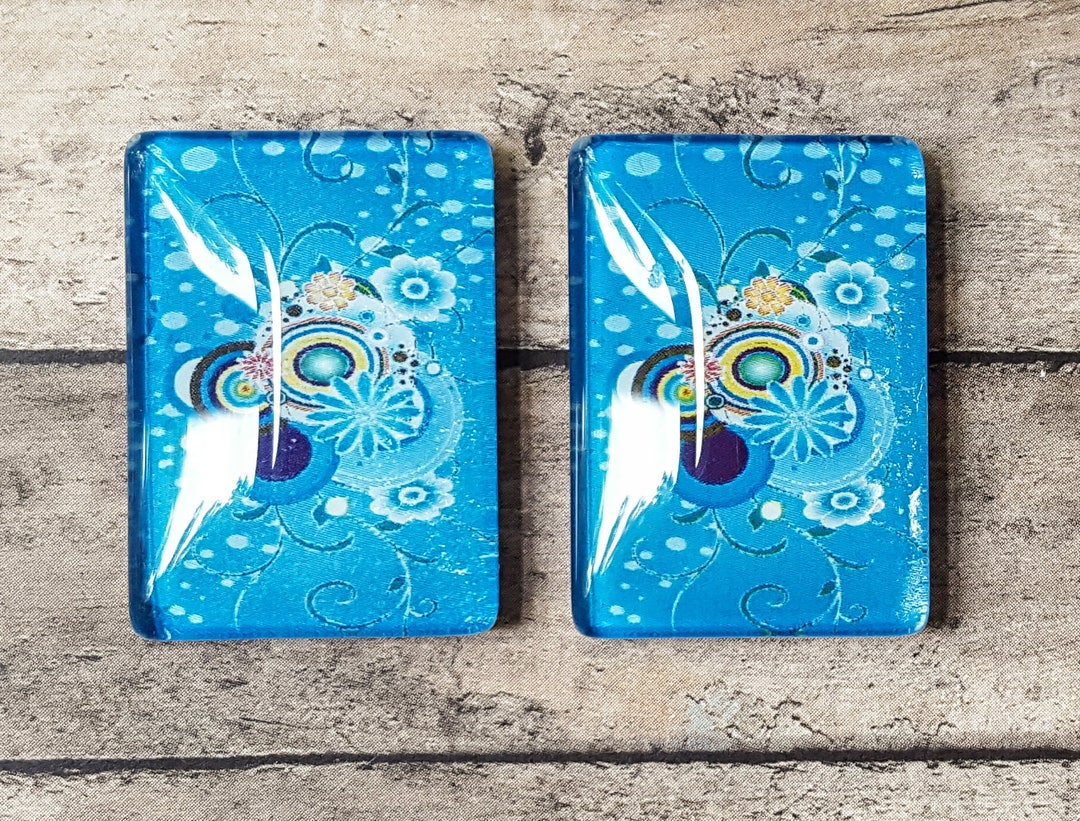 Glass Tile Magnets Abstract Blue Flowers Rectangle Stocking Stuffer ...