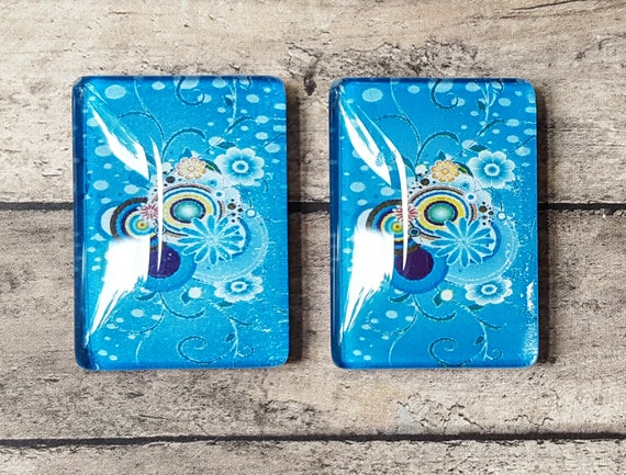 Glass Tile Magnets Abstract Blue Flowers Rectangle Stocking | Etsy