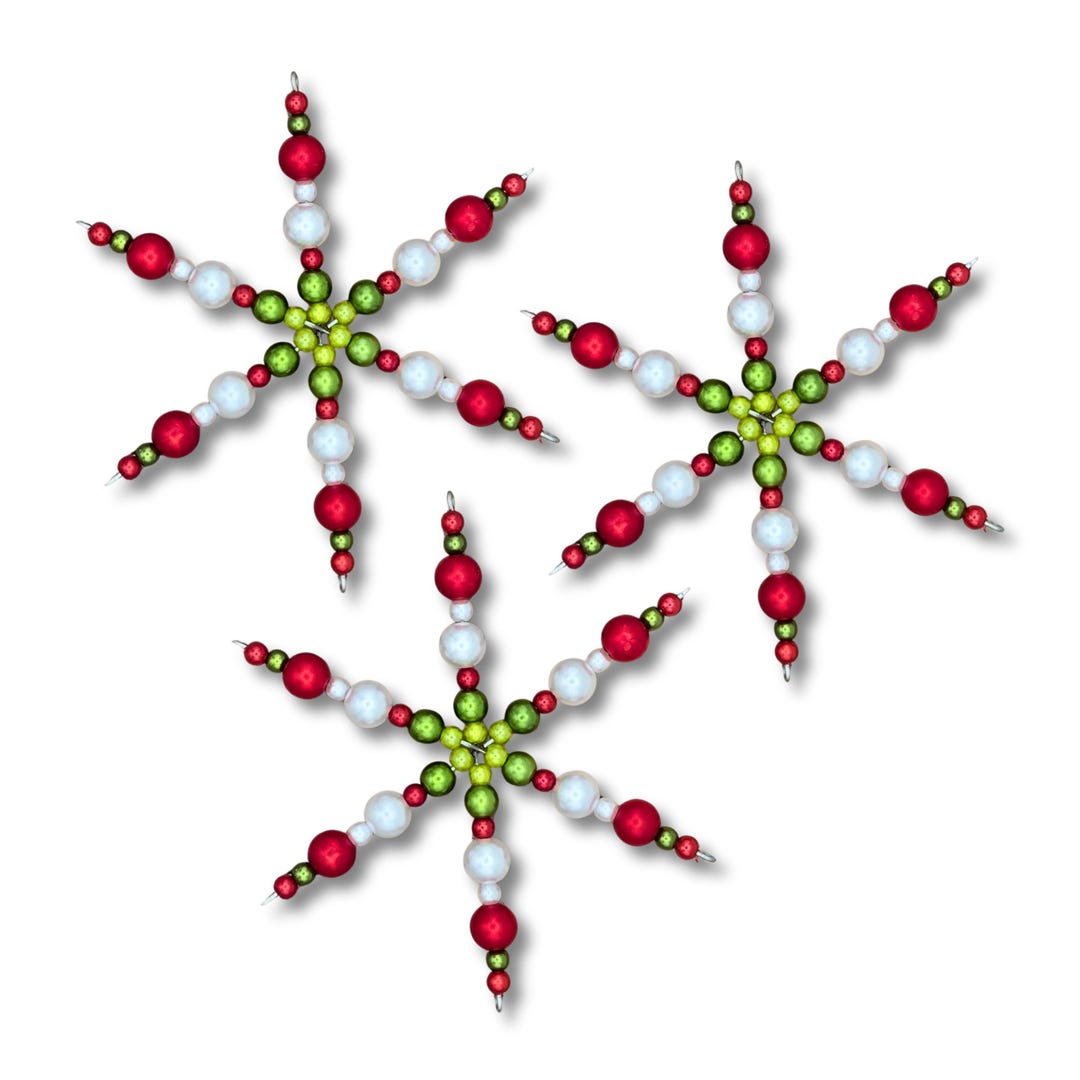Wire Snowflake Set of 3: Red Green Acrylic Beads 3.25 Inches - Etsy