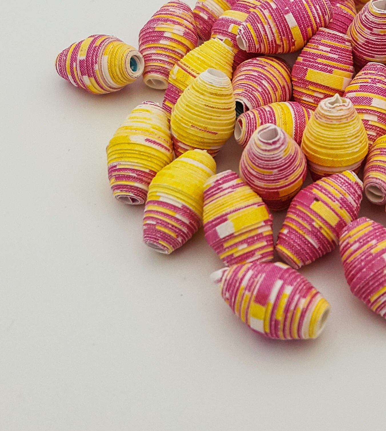 Pink Yellow Paper beads Paper Bead Jewelry Recycled Upcycled | Etsy