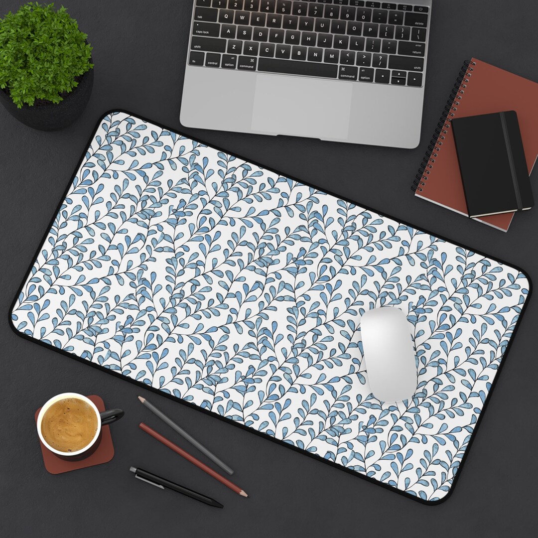 Botanical Desk Mat | Blue Desk Pad | Nature Desk Pad | 3 Sizes | Cute ...