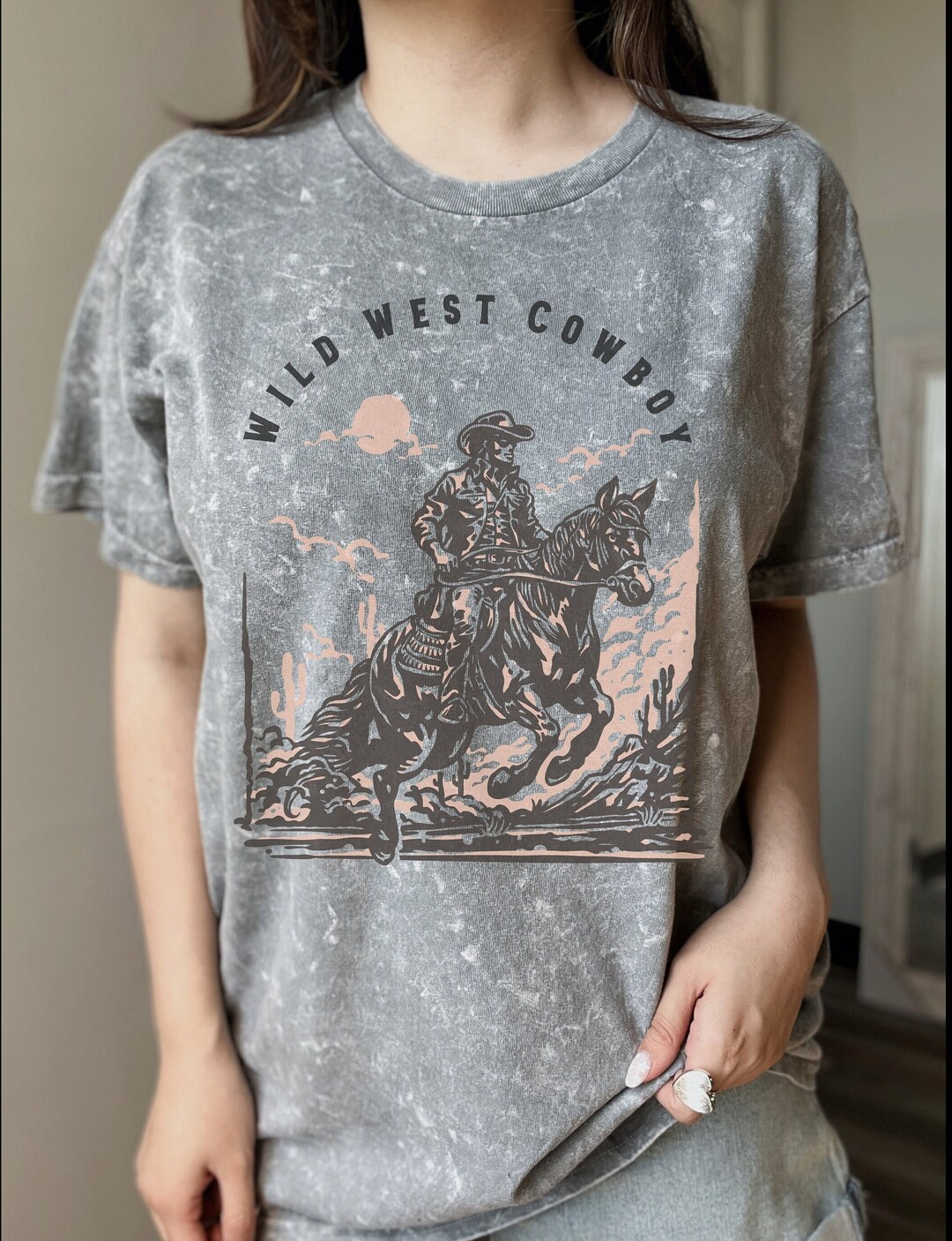 Vintage-style Wild West Cowboy Mineral Wash Tee | Retro-style Western Shirt | Cowboy Tshirt | - Etsy