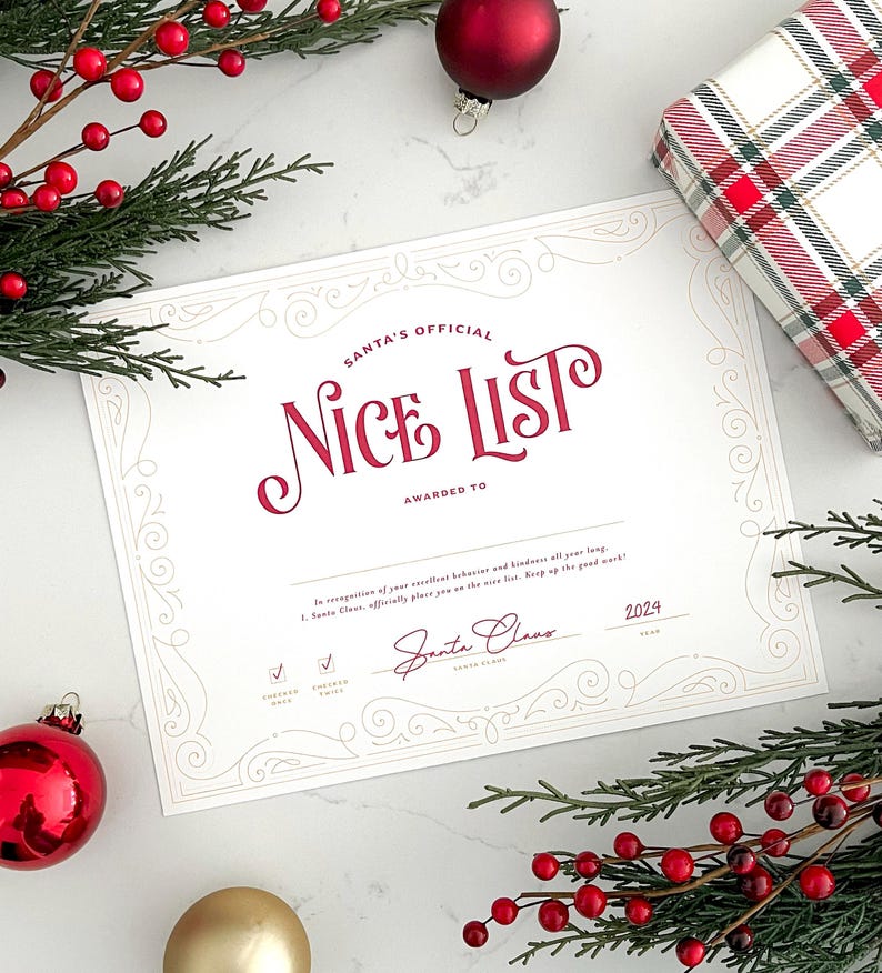 Santa's Official Nice List Certificate - Etsy