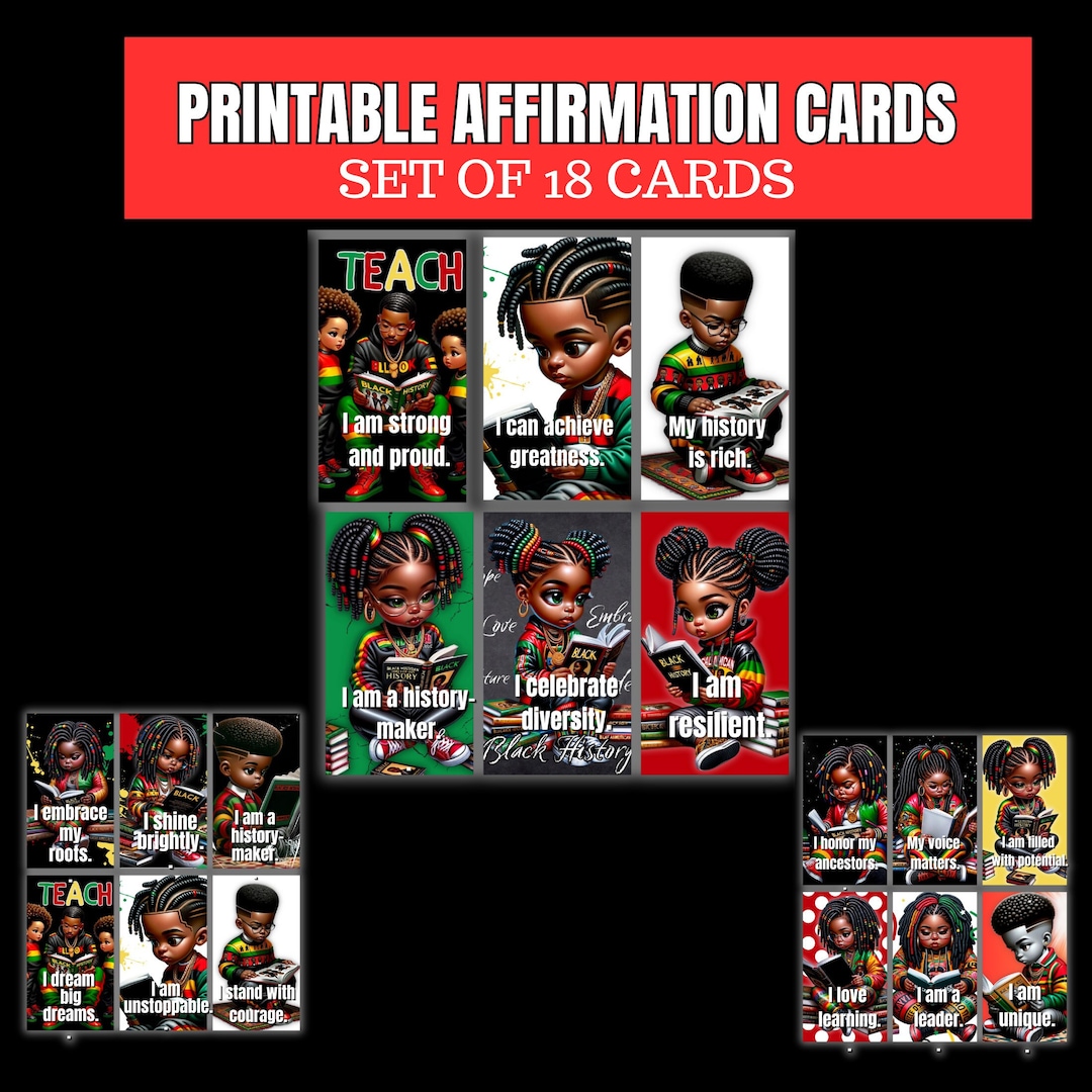 Black History Month Affirmation Cards for Kids Set of 18 Printable ...