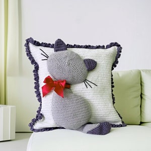 Cat Pillowcase 3D Effect Crochet NO SEW Pattern. Kitten Crochet ...