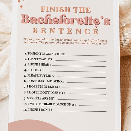 Retro Finish the Sentence Game Fun Bachelorette Party Game - Etsy