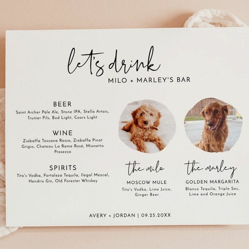 Pet Signature Cocktail Sign Dog Signature Drink Sign - Etsy