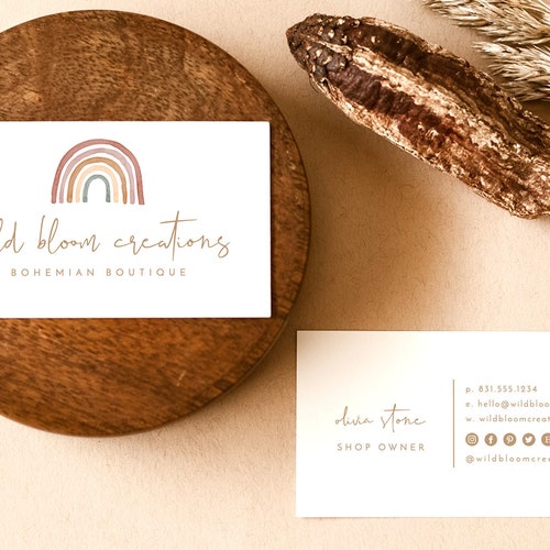 Rainbow Business Card Template Boho Rainbow Watercolor | Etsy