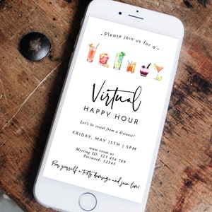 Virtual Happy Hour Invite, Social Distancing Virtual Party, Happy Hour ...