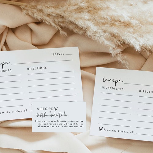 Minimalist Recipe Request Card Template Bridal Shower Recipe - Etsy