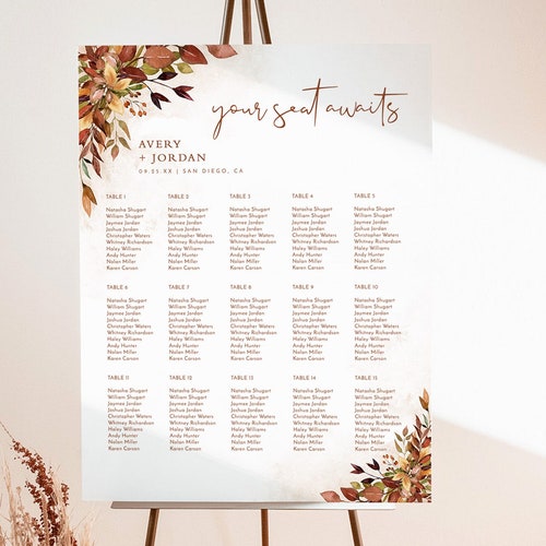 Fall Wedding Seating Chart Burnt Orange Seating Chart - Etsy