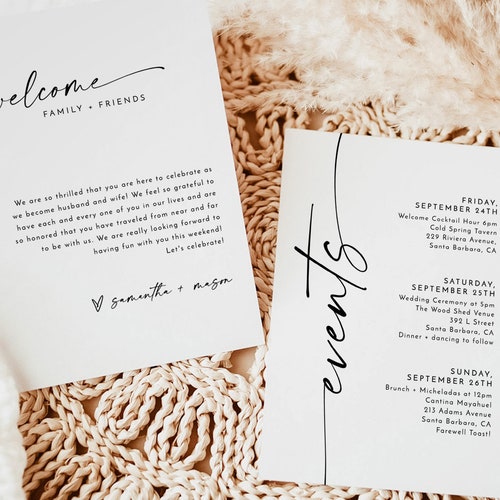 Minimalist Wedding Events Card Modern Weekend Events - Etsy