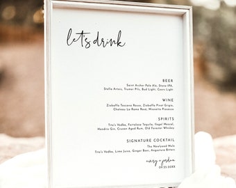 Minimalist Wedding Bar Menu Template Modern Minimalist Bar | Etsy