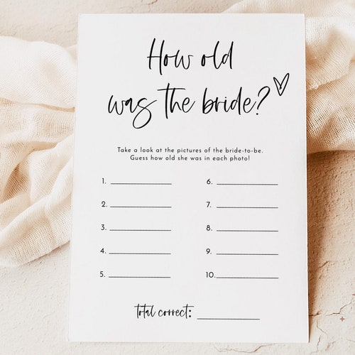 How Old Was the Bride Guess the Bride's Age Game How - Etsy