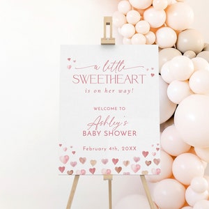 Girl Baby Shower Welcome Sign Template, A Little Sweetheart, Pink Baby ...