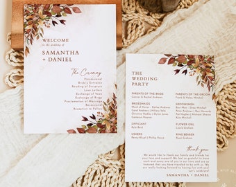 Fall Wedding Program, Fall Wedding, Order of Service, Terracotta Wedding Program, Burnt Orange ...