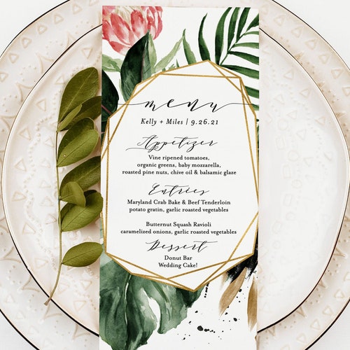 Tropical Wedding Menu Template Palm Leaf Menu Card - Etsy