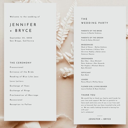 Minimalist Wedding Program Template Modern Ceremony Program - Etsy