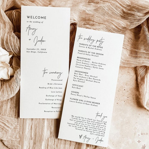 Minimalist Wedding Program Template Modern & Simple Order of - Etsy