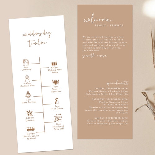 Modern Beige Wedding Timeline Template Minimalist Events | Etsy