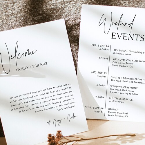 MEL Modern Wedding Weekend Itinerary Template Wedding - Etsy