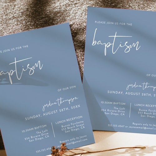 Boy Baptism Invitation Christening Invite Dusty Blue - Etsy