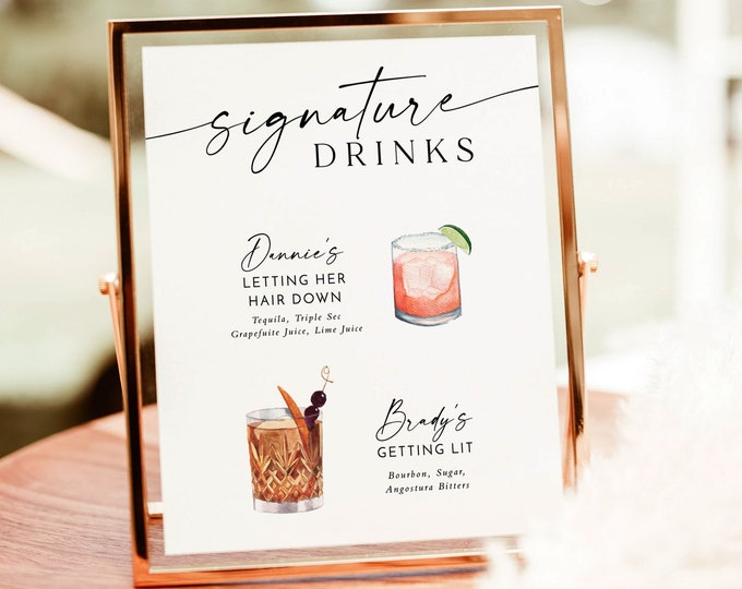 Modern Minimalist Script Wedding Signature Drinks. His and Hers ...