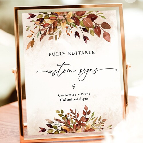 Rustic Fall Wedding Sign Template Autumn Wedding Custom Sign - Etsy