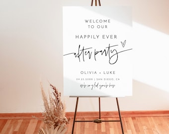 Happily Ever After Party Welcome Sign, Editable Minimalist Wedding ...