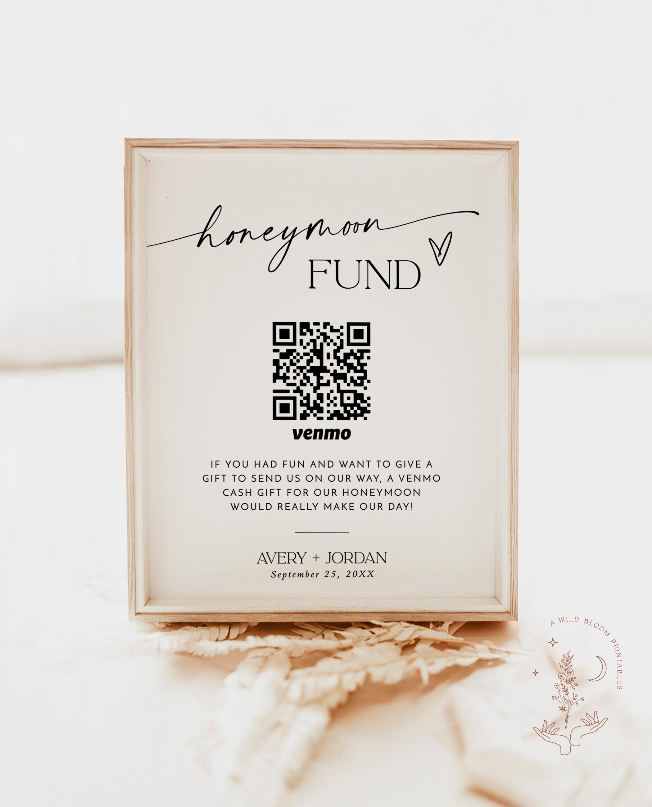 Honey Fund QR Code Sign, Minimalist Wedding Honeymoon, Venmo Modern ...