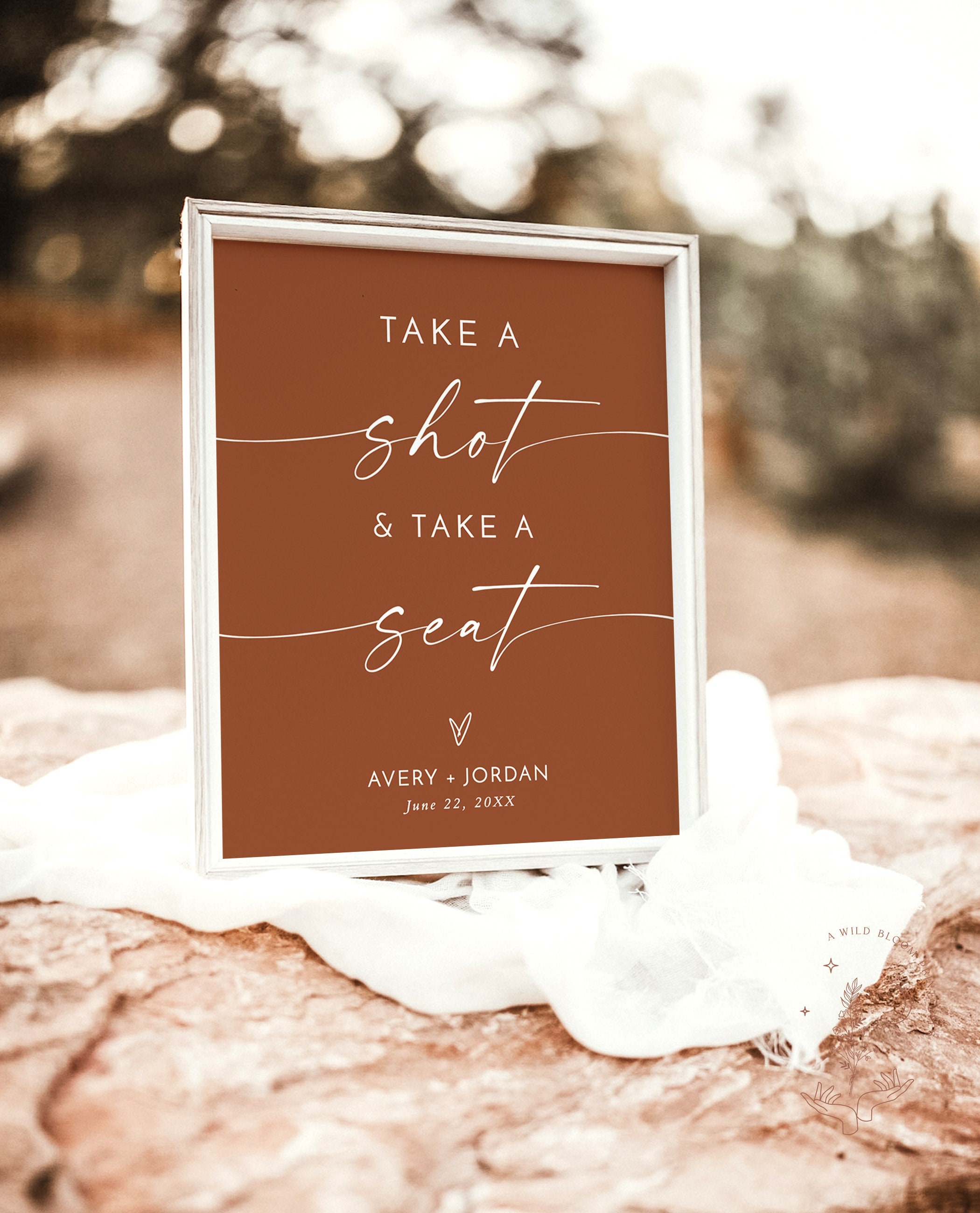 Take a Shot + Take Your Seat Sign, Drink Seating, Modern Fall Wedding ...