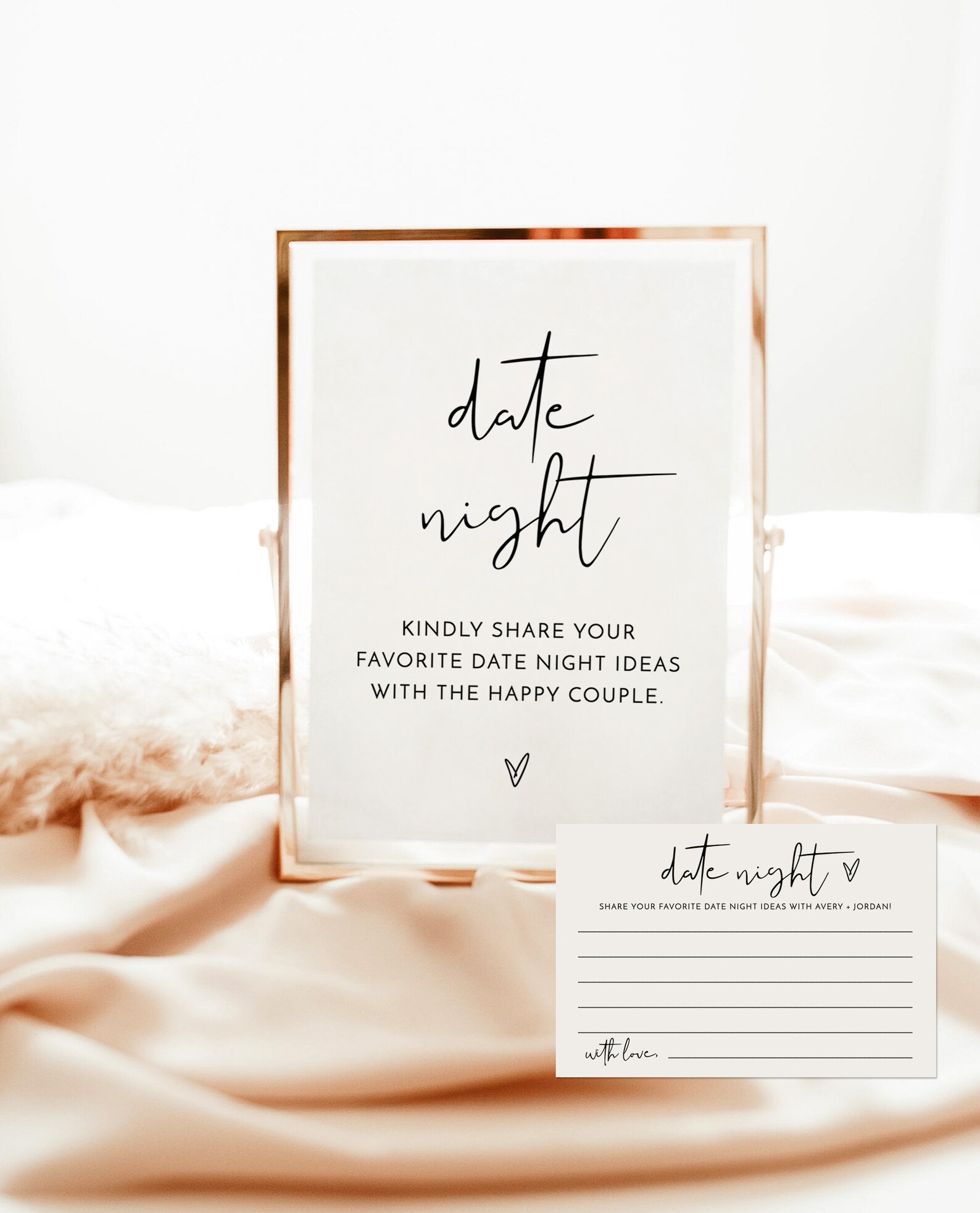 Date Night Ideas Sign, Modern Card, Boho Bridal Shower, Minimalist ...