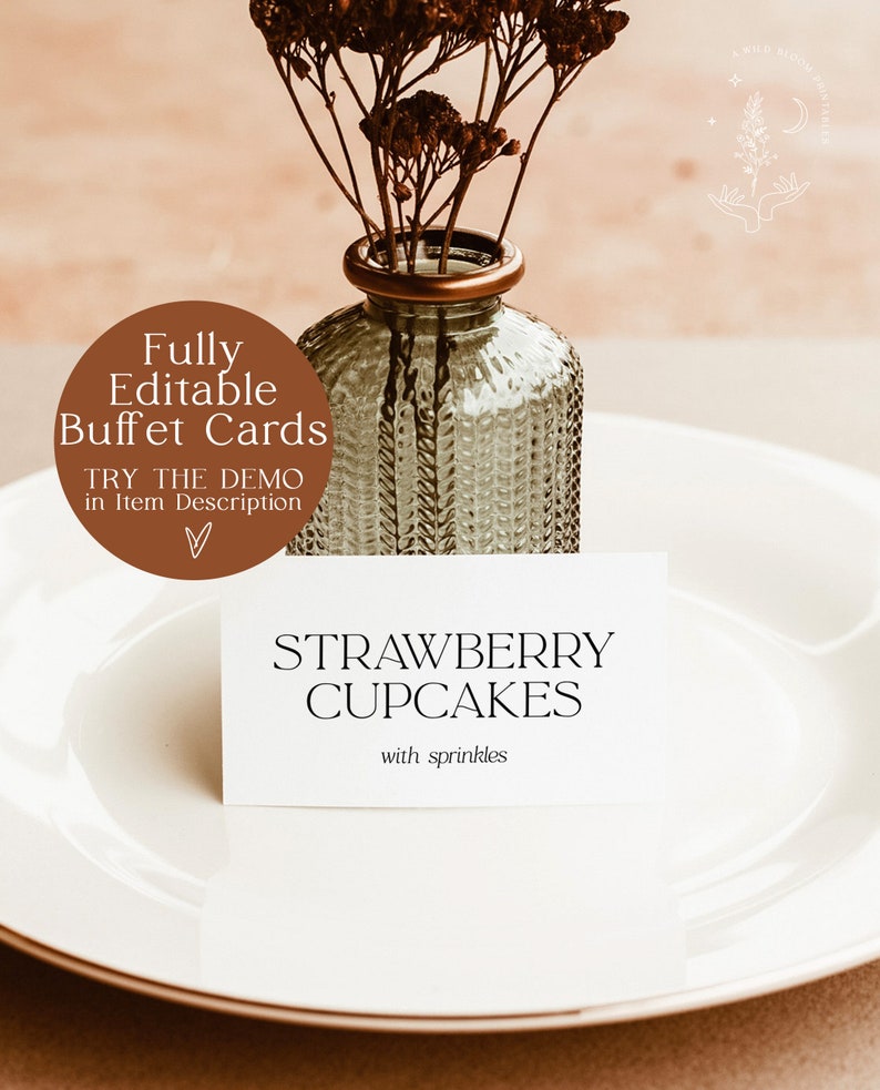 Modern Buffet Card Template, Cards, Minimalist Wedding, Food Labels ...