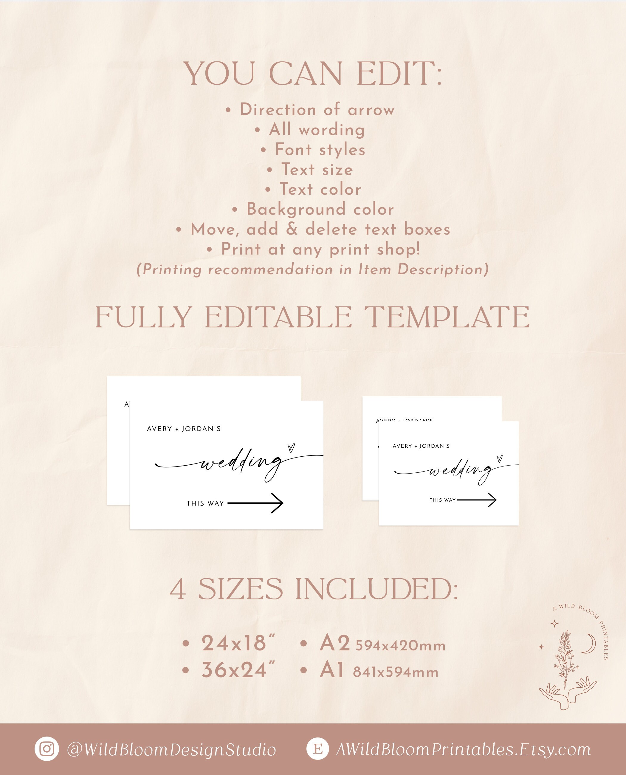 Minimalist Wedding Direction Sign, This Way, Template, Modern Arrow ...