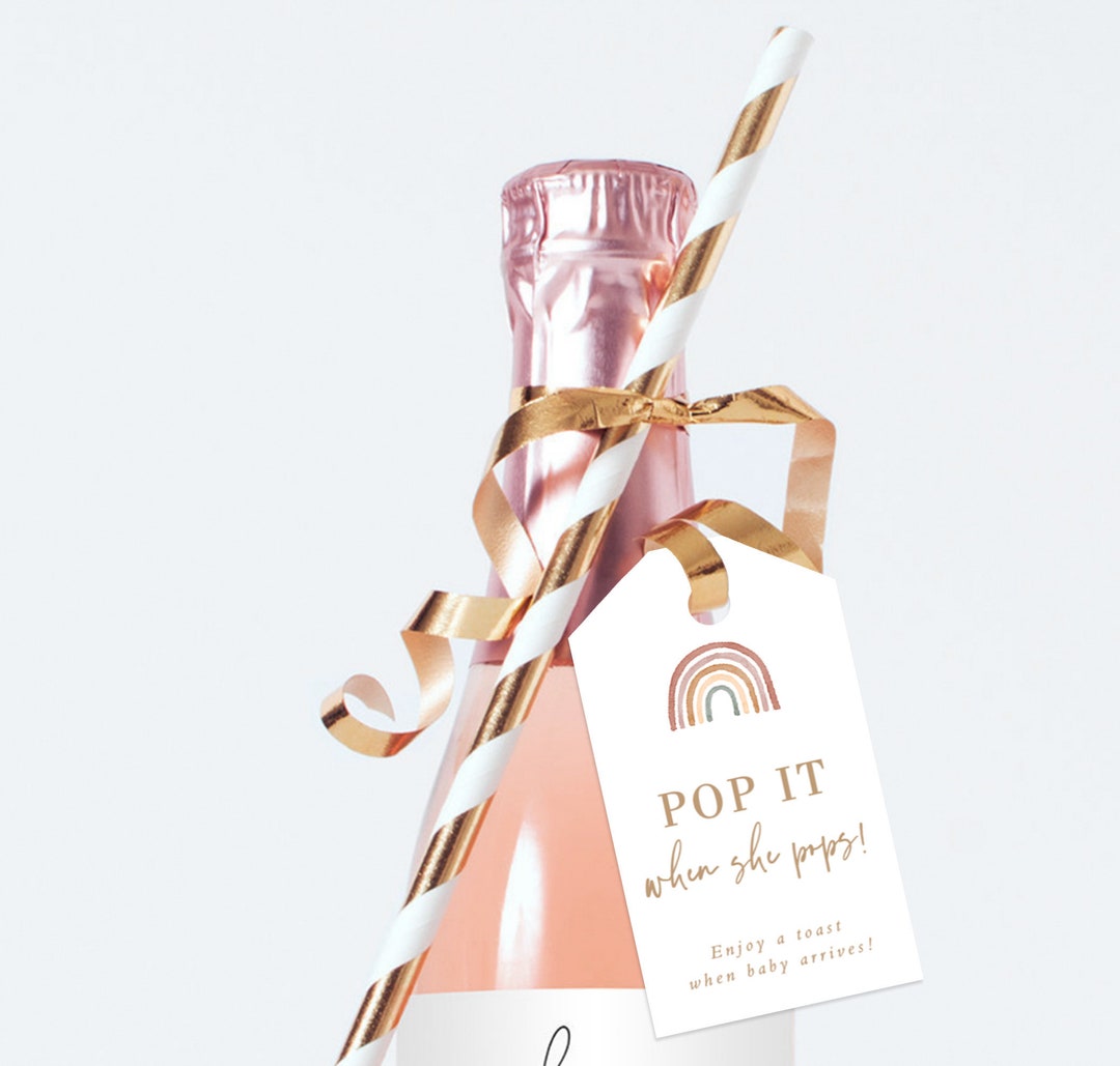 Pop When She Pops Tag, Mini Champagne Bottle Tag Template, Baby Shower ...